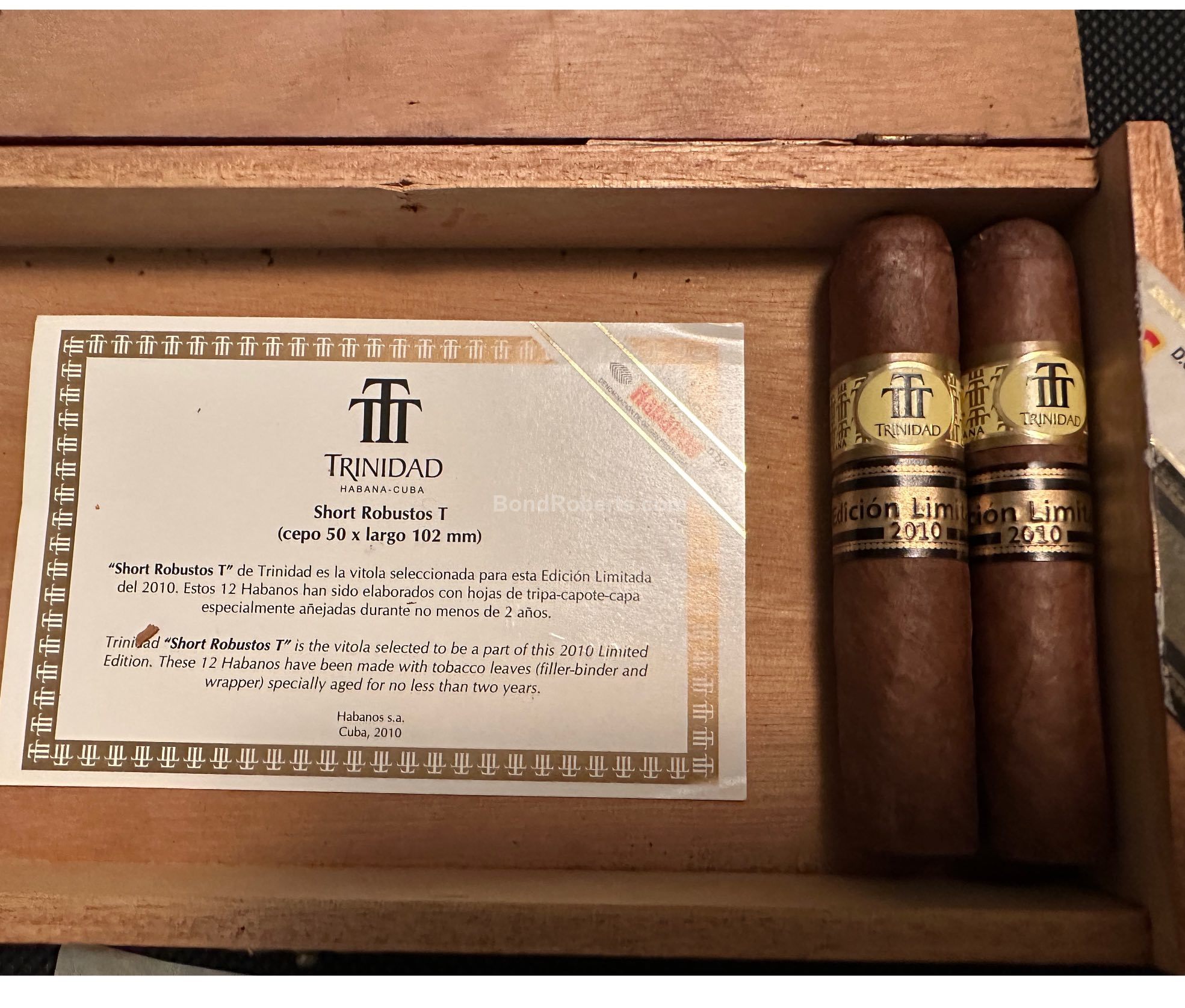 Trinidad Short Robustos T Edición Limitada 2010 Semi Boite Nature Box ...