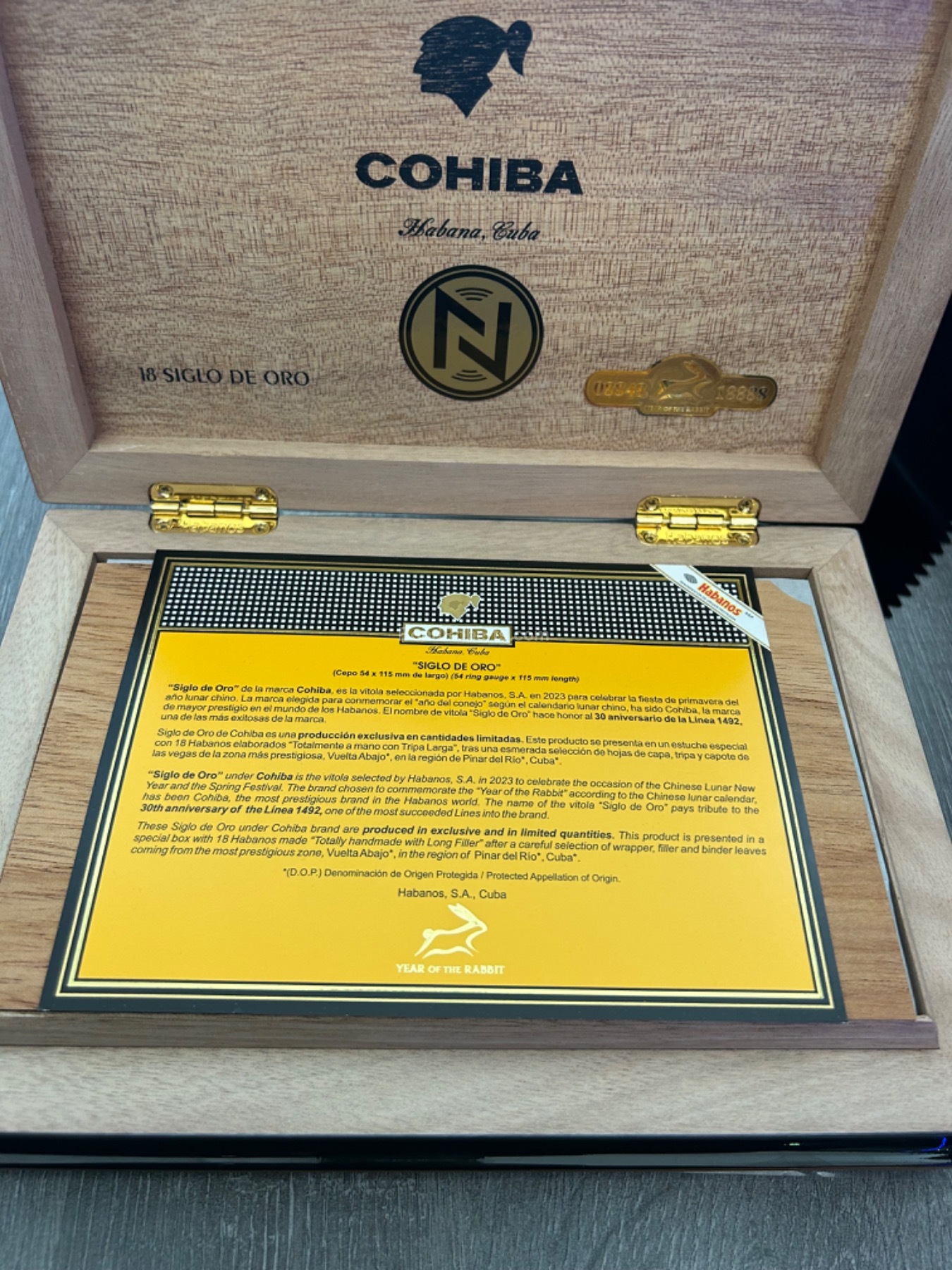 Cohiba Siglo de Oro Year of the Rabbit 2023 Numbered luxury boîte nature box of 18 cigars 26219
