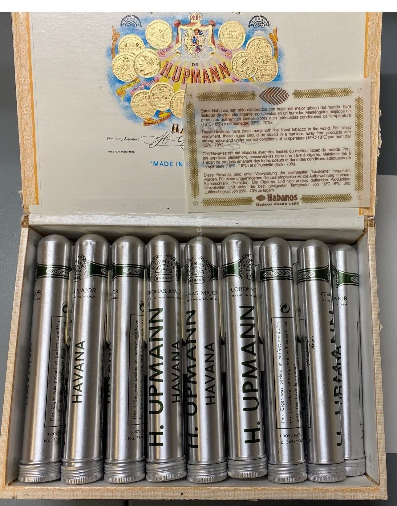 H. Upmann Coronas Major 2001 Dress Box of 25 cigars in aluminium tube 15097